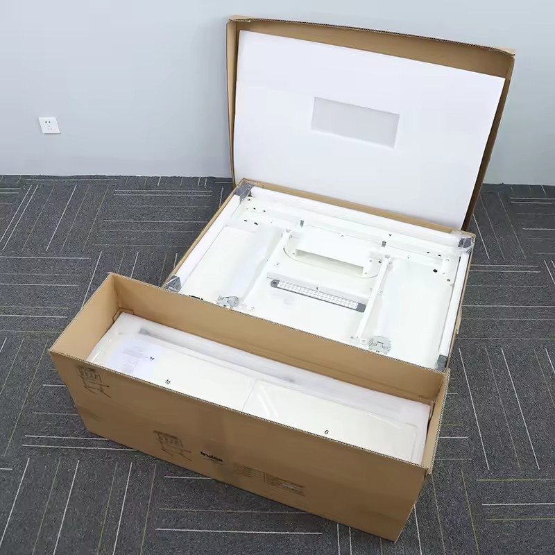 Three column electric height adjustable corner table